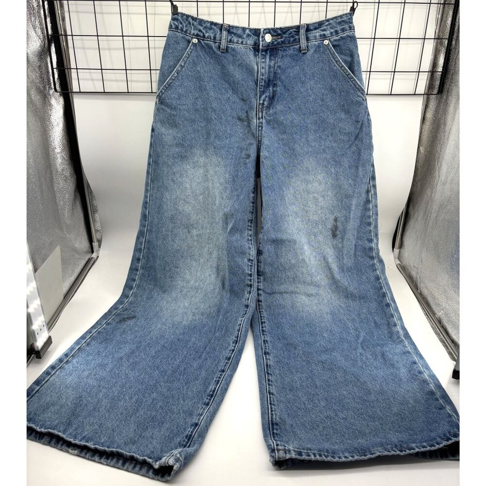 Vintage Edikted Blue Denim Wide Leg Jeans With Distre… - Gem